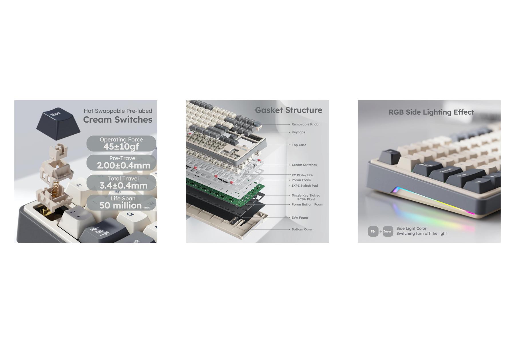 Royal Kludge - R87 PRO TKL Wired RGB Gaming Keyboard / Creamy Switch